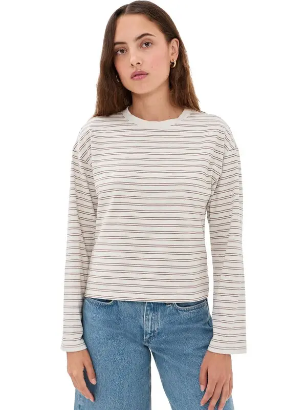 Rag & Bone Kelly Stripe Boxy Long Sleeve Tee - Copper Multi