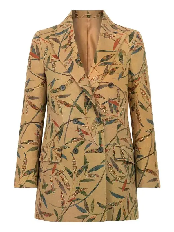 IBRIGU Double-breasted Leaf-print Coat - Neutrals