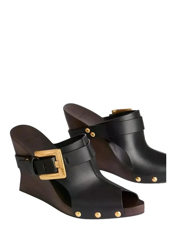 Balmain Anthem Wedge Leather Mules - Black