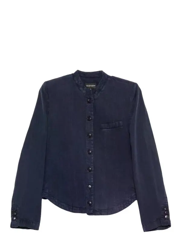 Emporio Armani Buttoned Band-collar Jacket - Blue