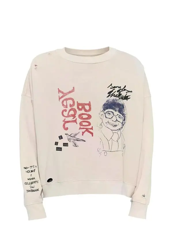 SONG FOR THE MUTE Distressed Graphic Sweatshirt - Neutrals