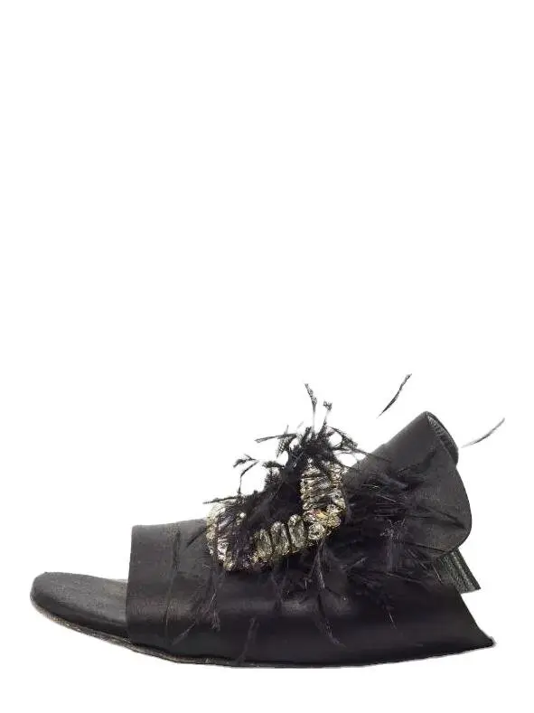 ROGER VIVIER Crystal-embellished Feather-trim Slides - Black