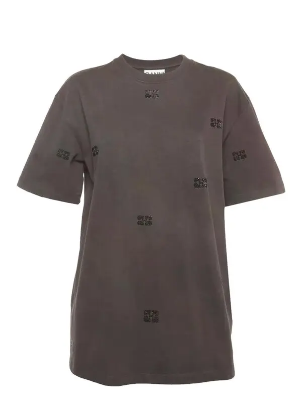 GANNI Rhinestone Logo T-shirt - Grey
