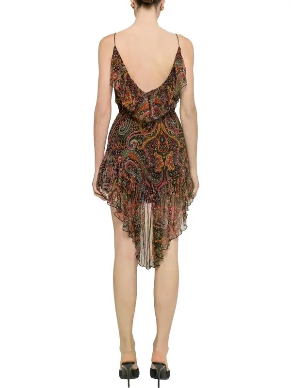 NISSA Printed Silk Asymmetric Mini Dress - Black