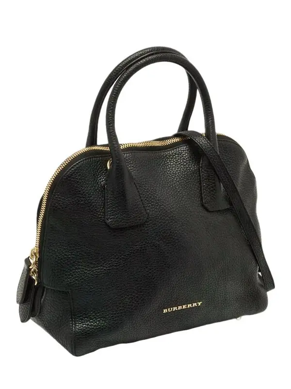Burberry Greenwood Grained Leather Satchel Bag - Black