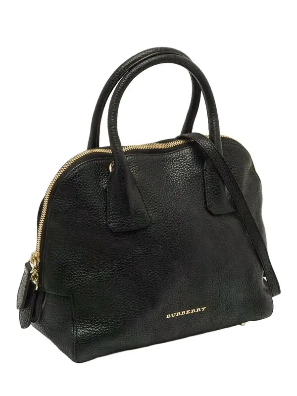Burberry Greenwood Grained Leather Satchel Bag - Black