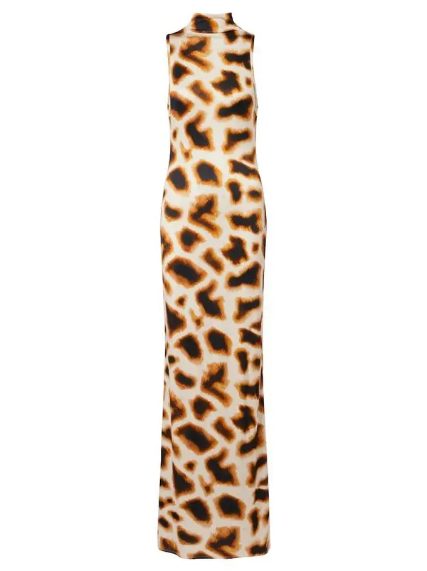Christopher Esber Sleeveless Maxi Dress With Animal Print - Beige