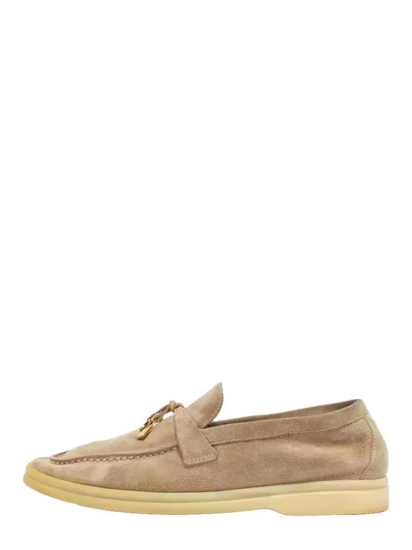 Loro Piana Suede Loafers With Gold-tone Logo Charm - Neutrals