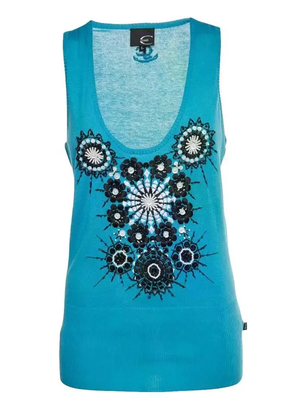 Just Cavalli Embroidered Jersey Tank Top - Blue