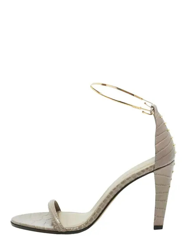Fendi Leather Croc-embossed Ankle-strap Stiletto Sandals - Grey