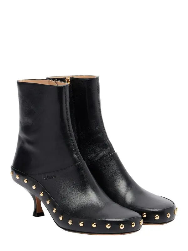 Chloé Junie Studded Leather Ankle Boots - Black