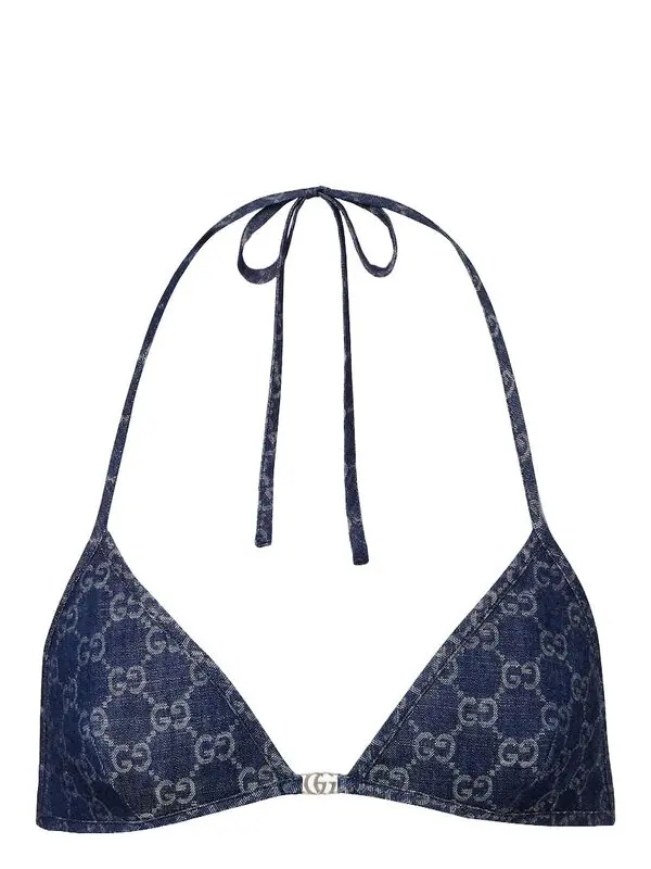 Gucci Gg Denim Jacquard Bra Top - Blue