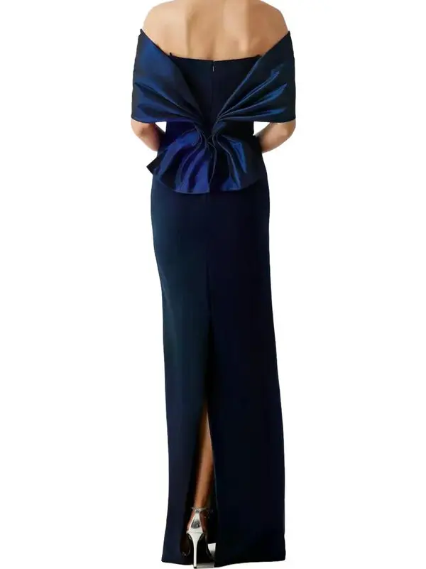 Rickie Freeman For Teri Jon Navy Crepe Gown With Bow Detail - Blue