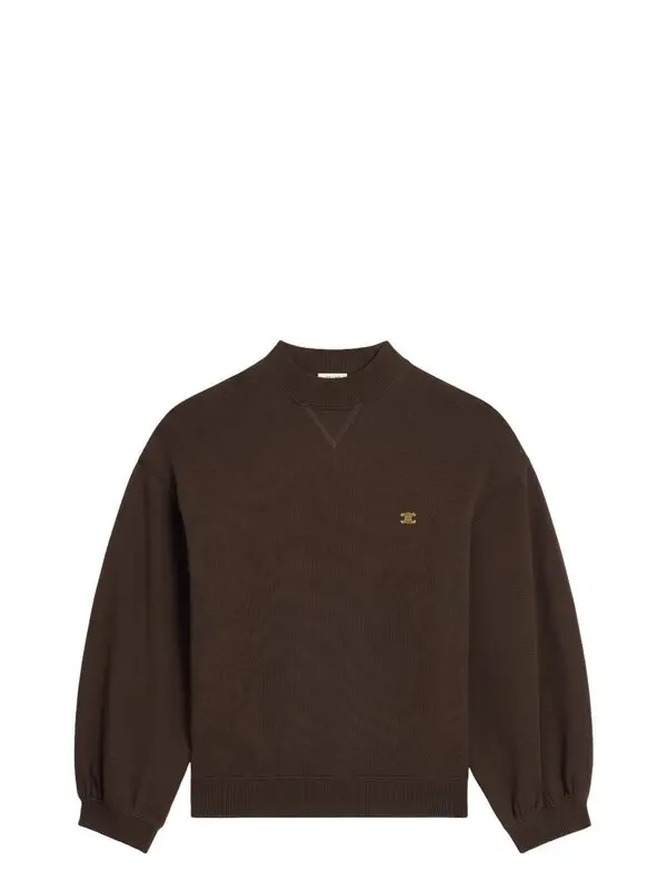 Celine Loose Cotton Fleece Sweatshirt With High Collar - Brown/post-it Note Yellow