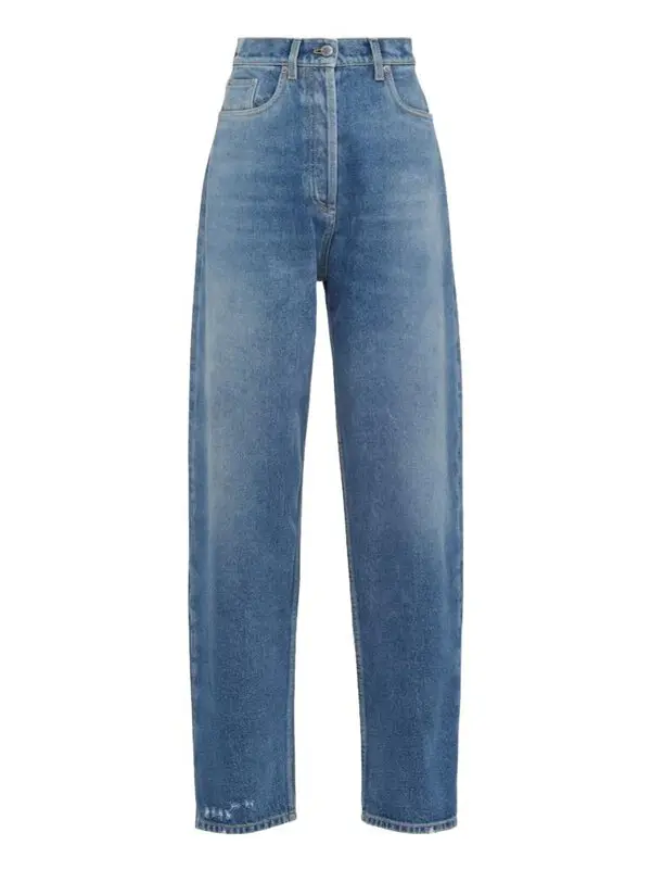 Prada High-waisted Denim Jeans With Enamel Logo - Medium Blue