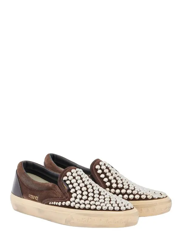 GOLDEN GOOSE Embellished Suede Slip-on Sneakers - Brown