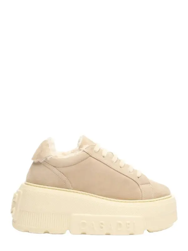 Casadei Platform Shearling Sneakers - Camel
