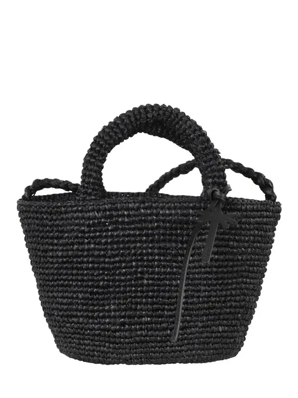 Manebí Woven Raffia Shoulder Bag - Black