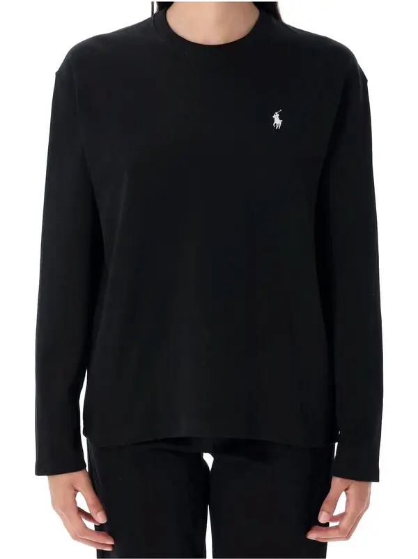 Polo Ralph Lauren Long Sleeved T-shirt With Embroidered Logo - Black