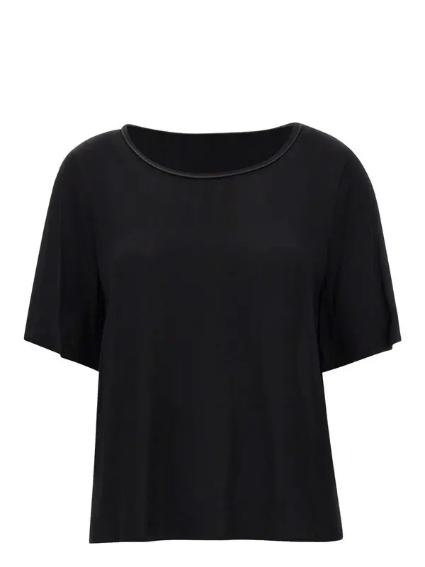 KAOS Short Sleeve Top With Satin Trim - Black