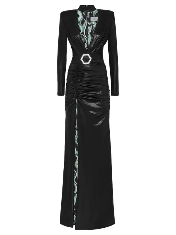Philipp Plein Long Sleeve Flame Lining Dress - Black