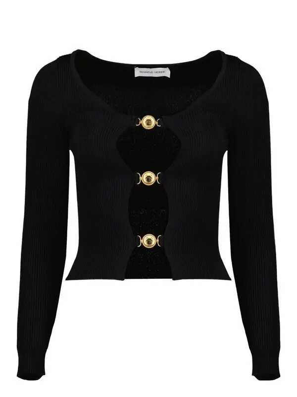 MARINE SERRE Slim-fit Short Openwork Cardigan - Black