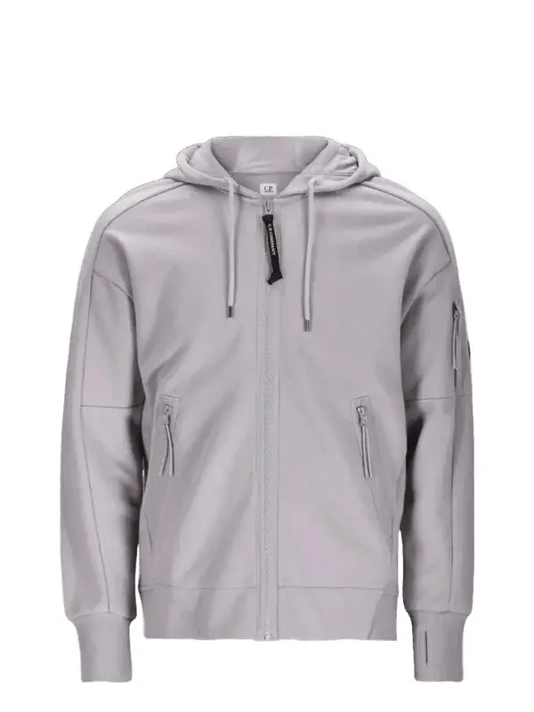 C.P. COMPANY Twill Fleece Zip-up Hooded Sweatshirt - Grey