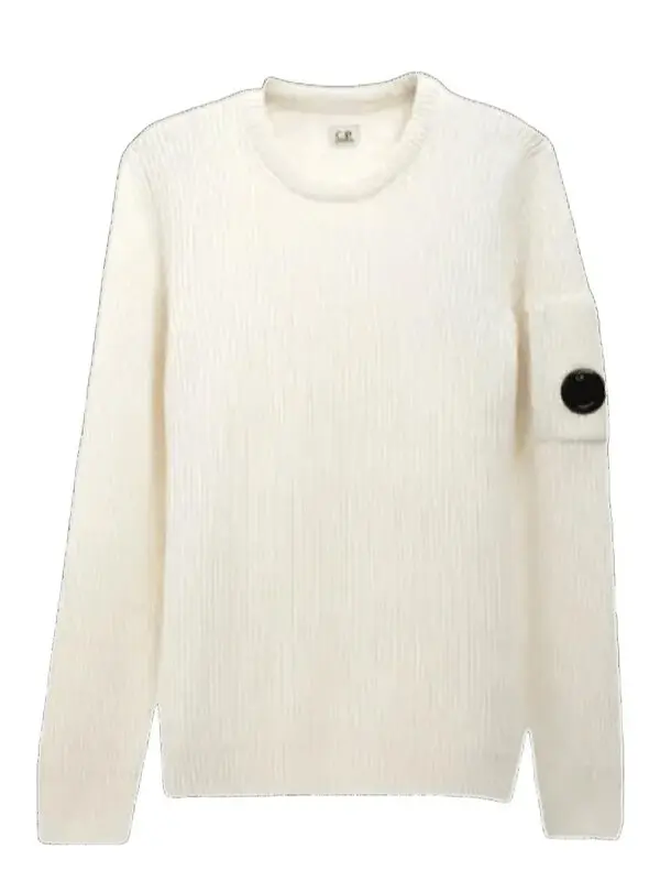 C.P. COMPANY Ribbed Crew Neck Sweater With Logo Detail - Beige