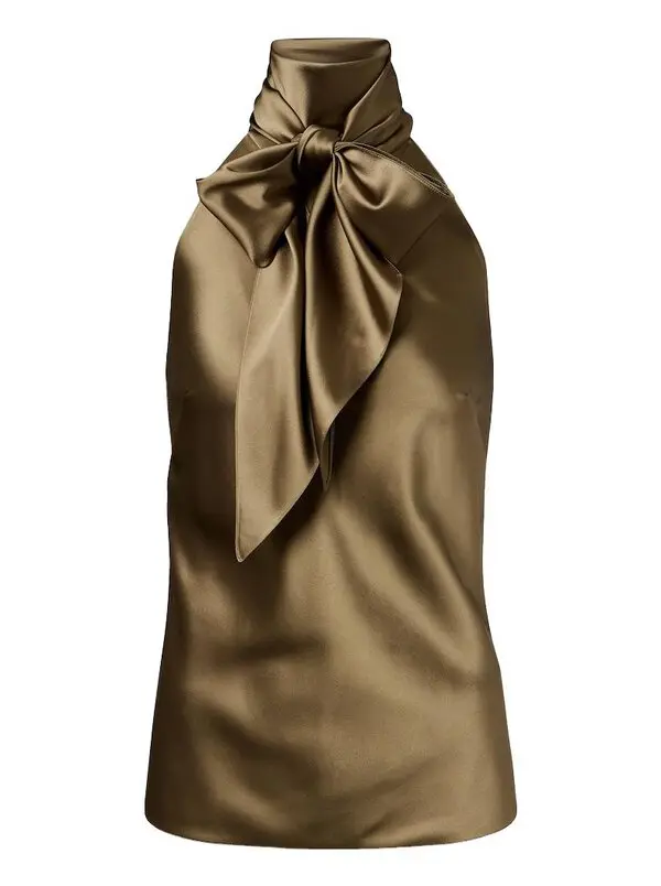 Ralph Lauren Chiltons Tie-neck Satin Top - Green