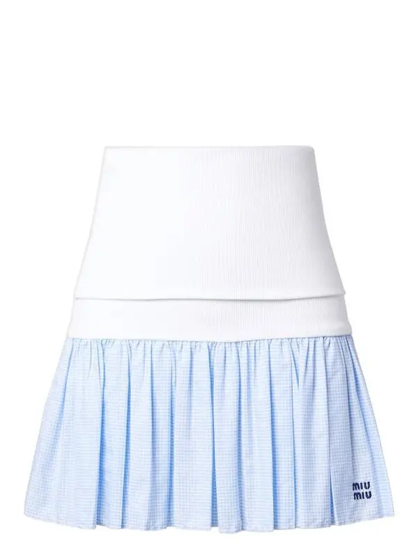 Miu Miu Gingham Jersey And Poplin Mini Skirt - Blue