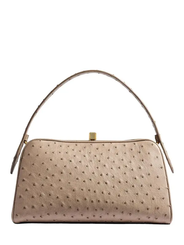Khaite Cate Ostrich Leather Handbag - Mink