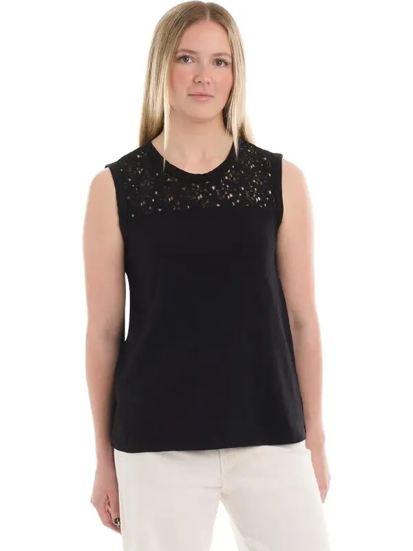 Wilt Sleeveless Shell With Lace Yoke - Black