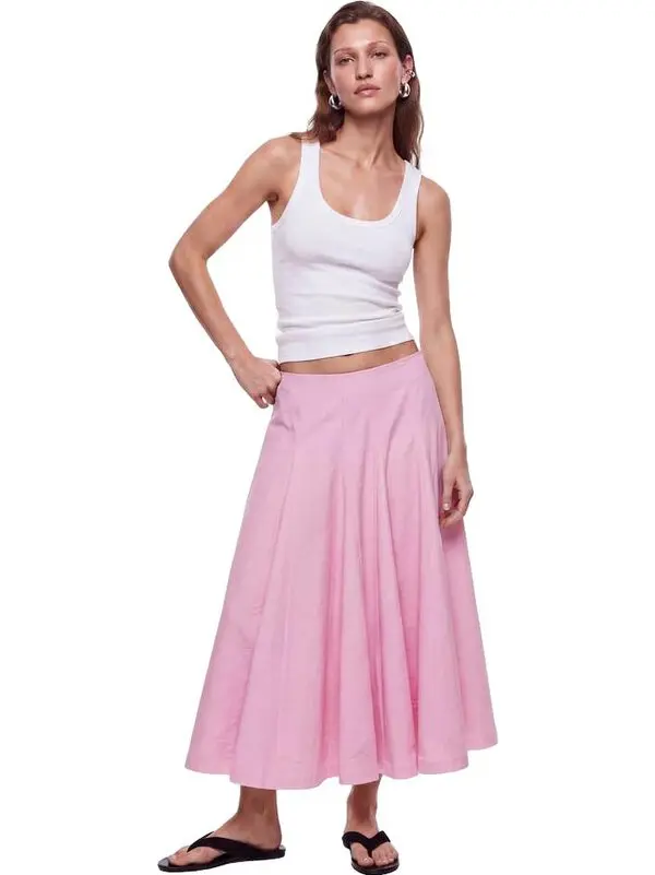 Koton Zdnu 81041892 A-line Pleated Cotton Midi Skirt - Pink