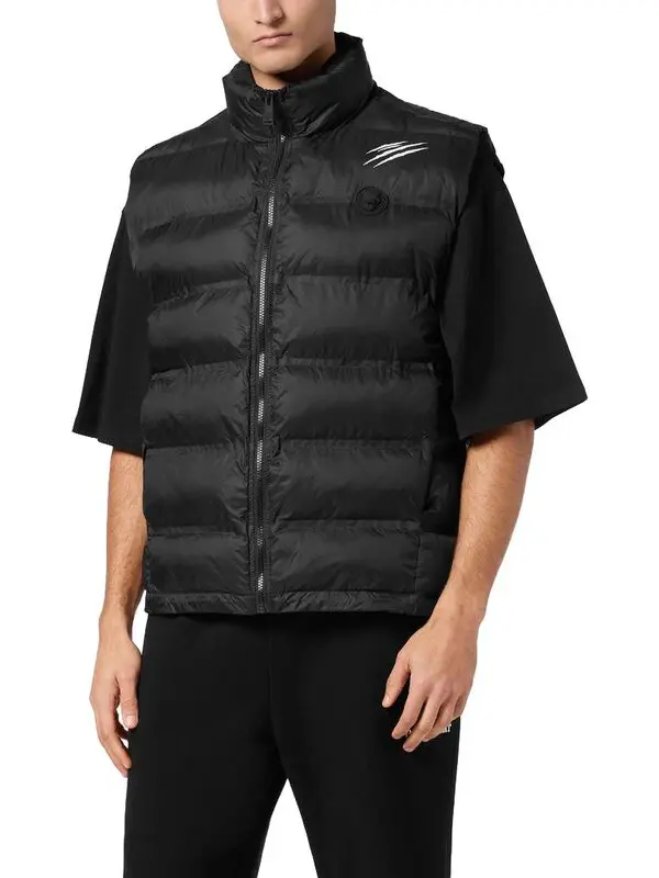 PLEIN SPORT Lightweight Padded Vest With Tiger Scratch Print - Black