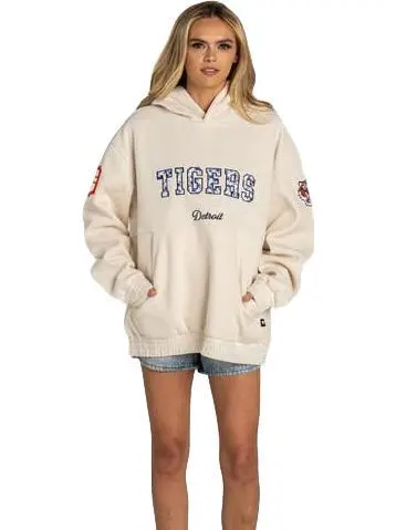 THE WILD COLLECTIVE Detroit Tigers Oversized Corduroy Hoodie - Cream