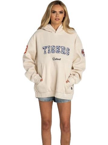 THE WILD COLLECTIVE Detroit Tigers Oversized Corduroy Hoodie - Cream
