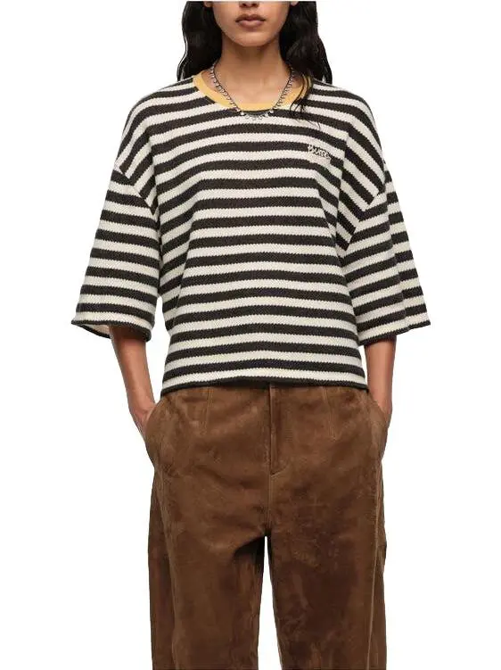 Bimba Y Lola Striped Boxy Cotton T-shirt - Black