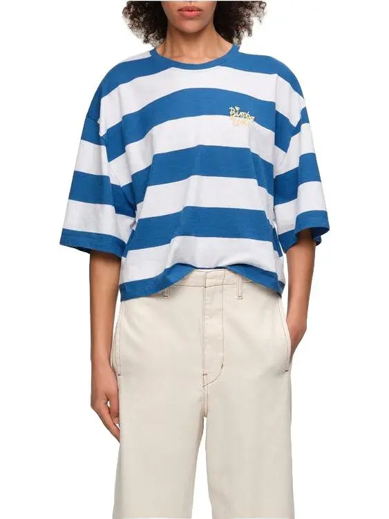 Bimba Y Lola Striped Boxy Cotton T-shirt - Blue