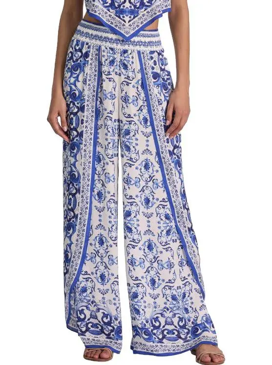 Alice + Olivia Larissa Smocked Wide Leg Split Pants - Solstice