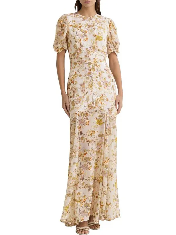 REISS Naia Metallic Floral Print Maxi Dress - Ivory