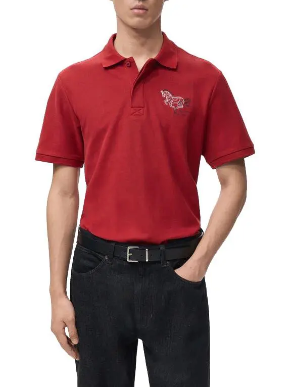 Mango Embroide Cotton Piqué Polo - Red
