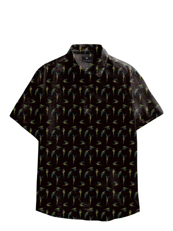 VUSTRA Tropical Parrot Print Short-sleeve Button-down Shirt - Brown