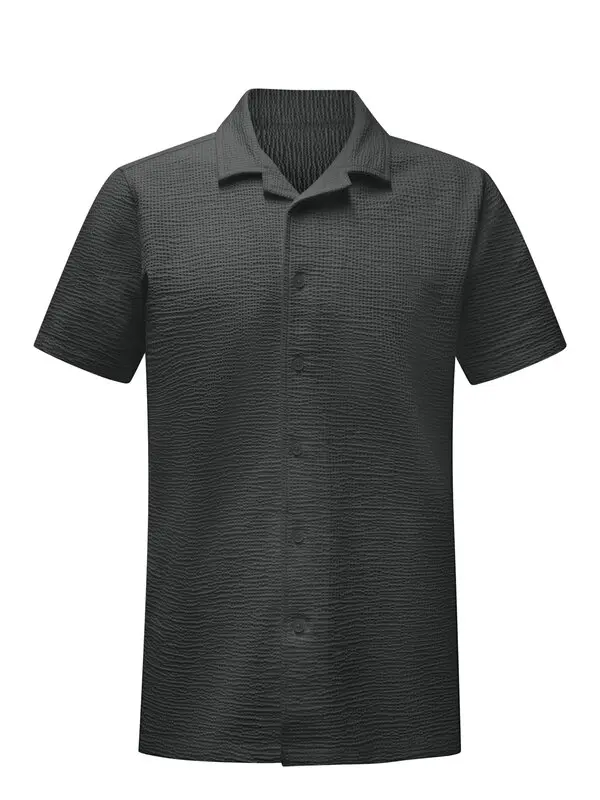 VUSTRA Waffle Knit Camp Shirt For - Black