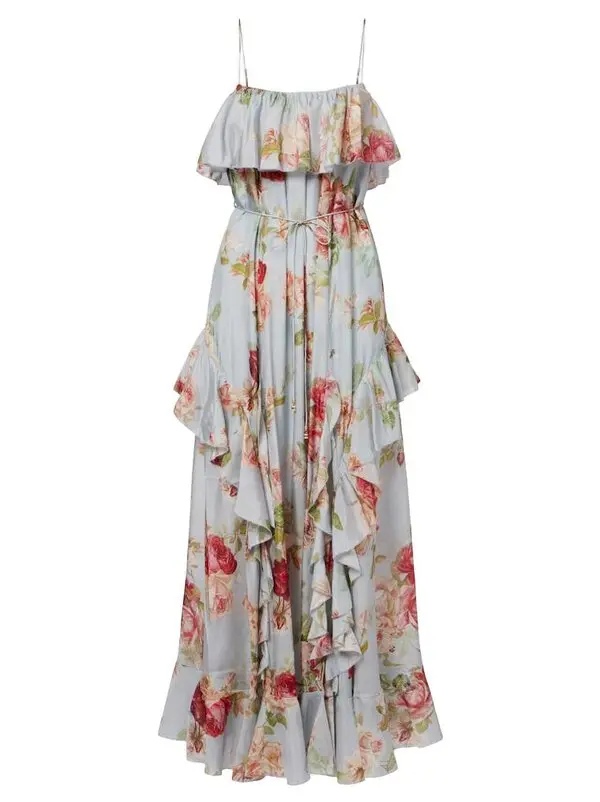 Zimmermann Roselight Floral Ruffled Silk Maxi Dress - Multicoloured