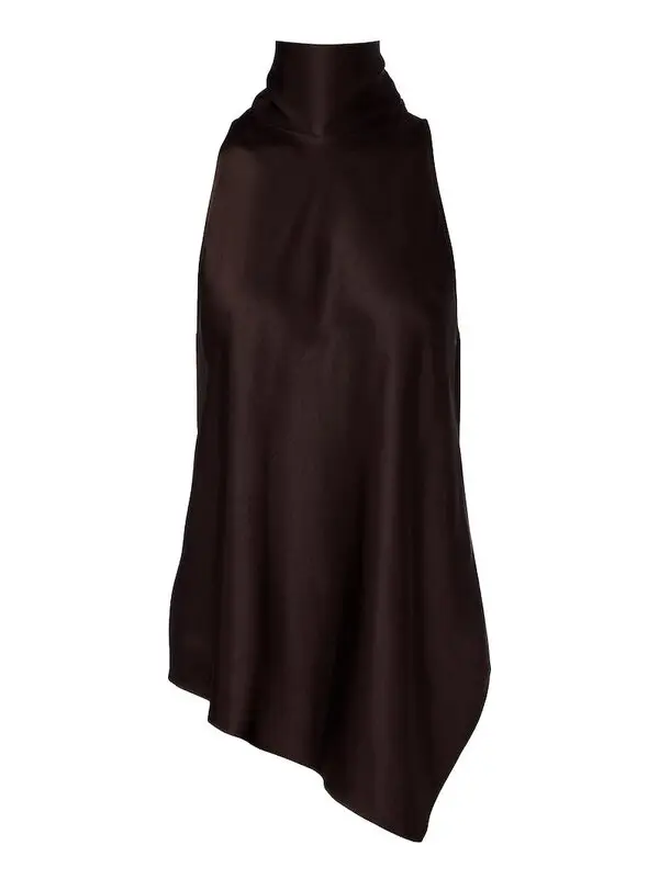 Brunello Cucinelli Asymmetrical Silk Satin Top - Brown