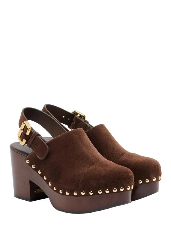 Chloé Jeannette Suede Clogs With Buckle-fastening Ankle Strap - Brown