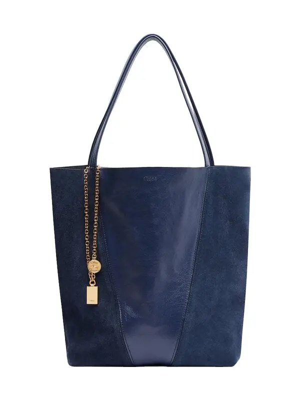 Chloé Tote Bag In Leather And Suede - Blue