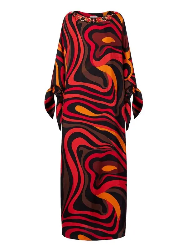 Emilio Pucci Marmo Embellished Silk Twill Kaftan - Red