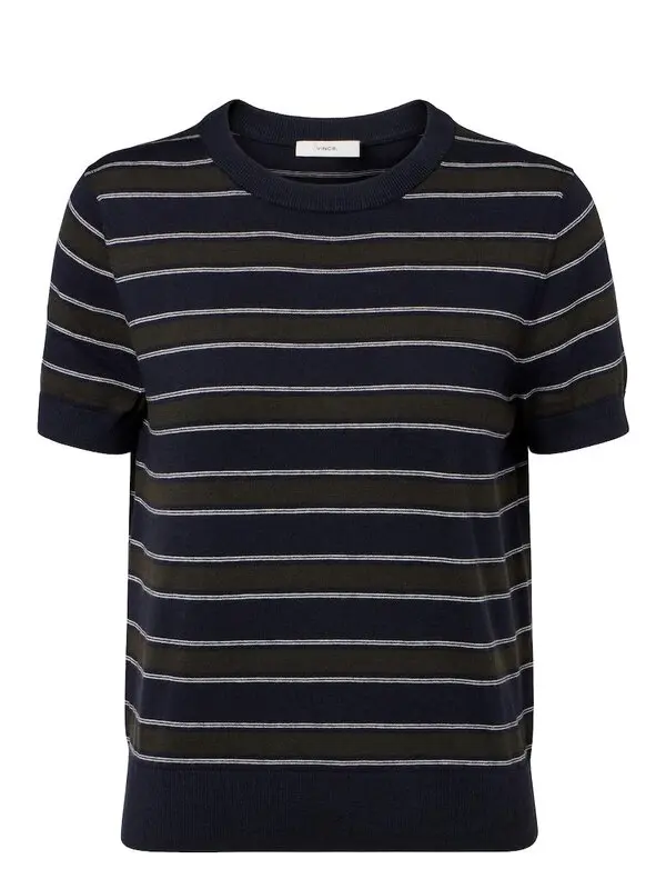 Vince Striped Cotton And Cashmere Sweater - Blue
