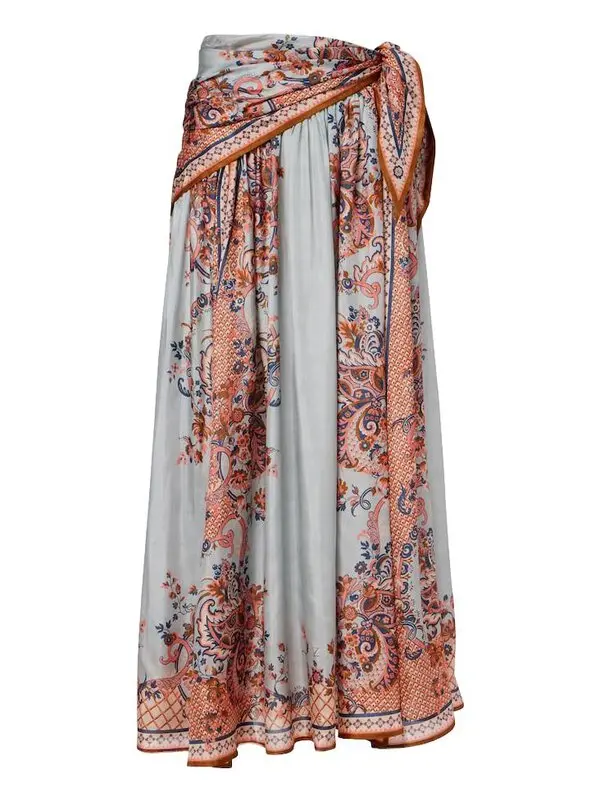 Zimmermann Aster Floral Silk Midi Skirt - Blue